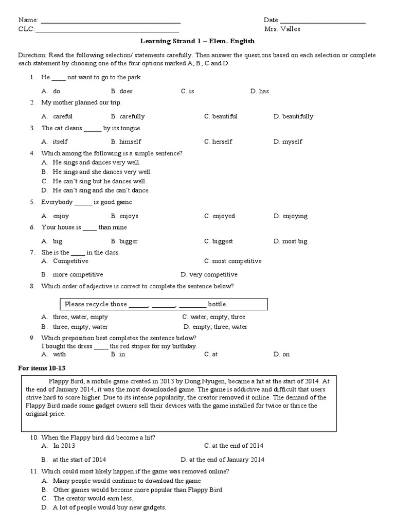 Learning Strand 1 - Elem. English | PDF | Foal | Pony