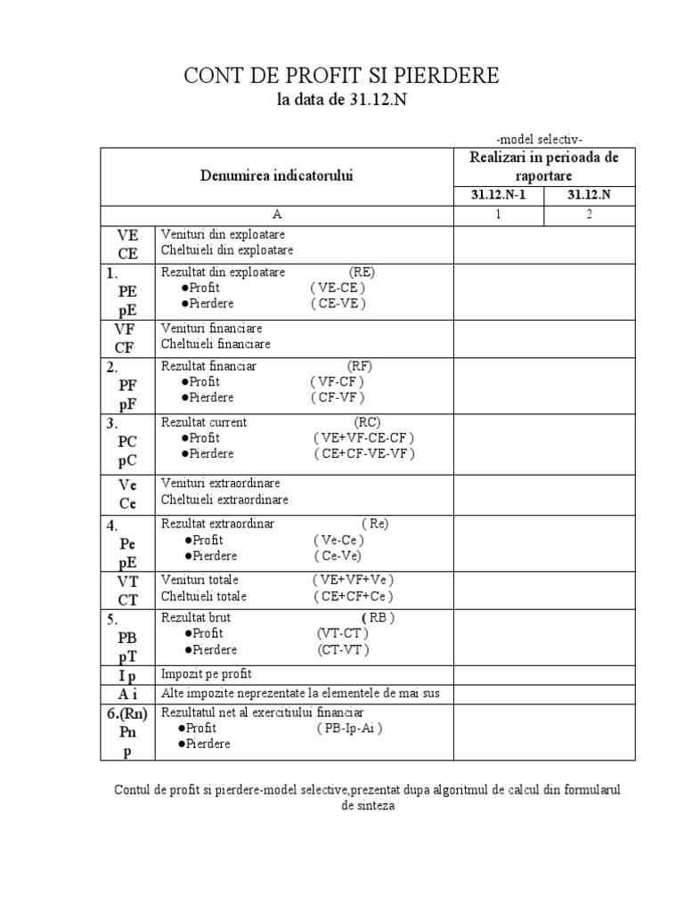 CONT DE PROFIT SI PIERDERE