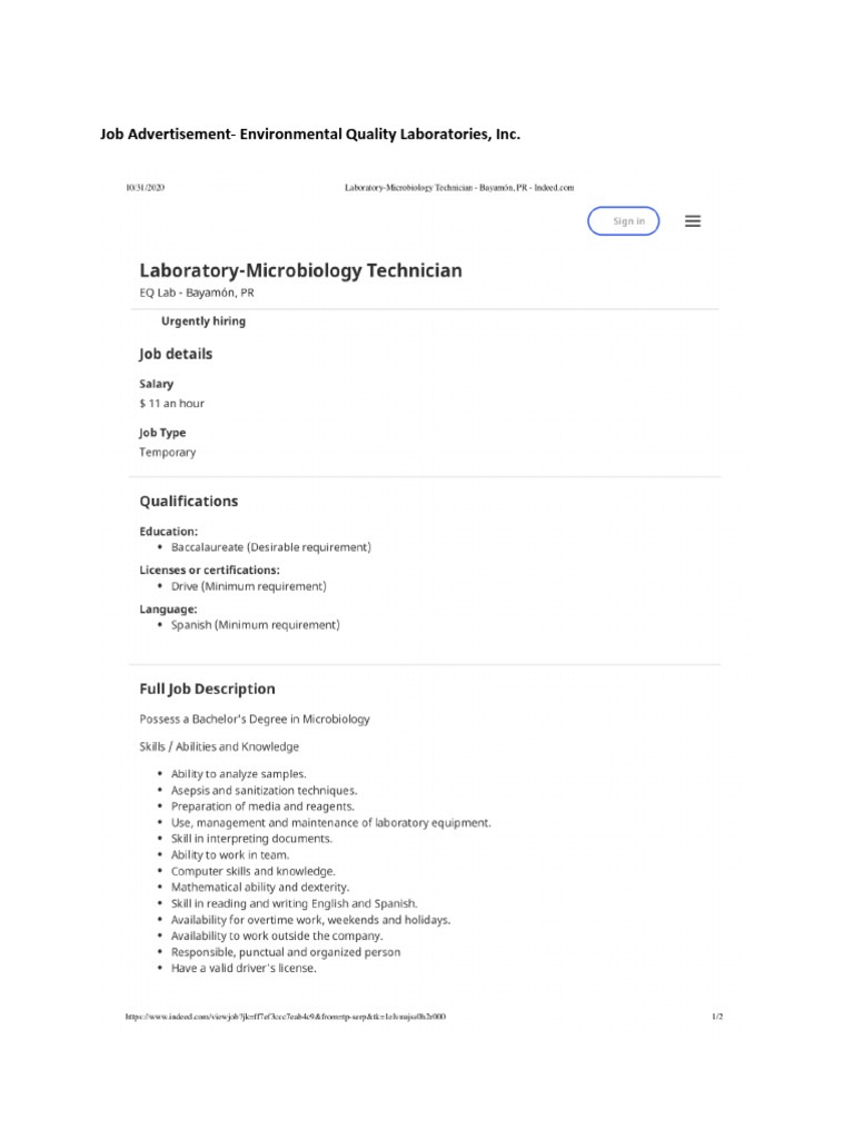 Laboratory Technician Job Application | PDF | Science & Mathematics