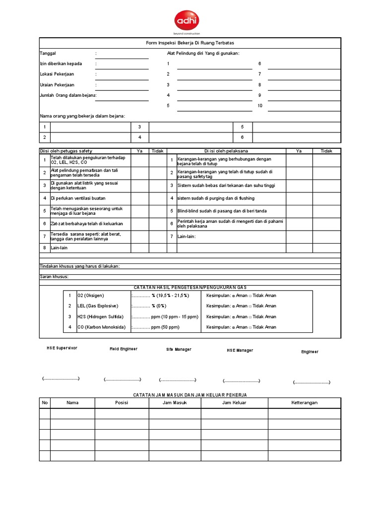 Checklist Ruang Terbatas | PDF