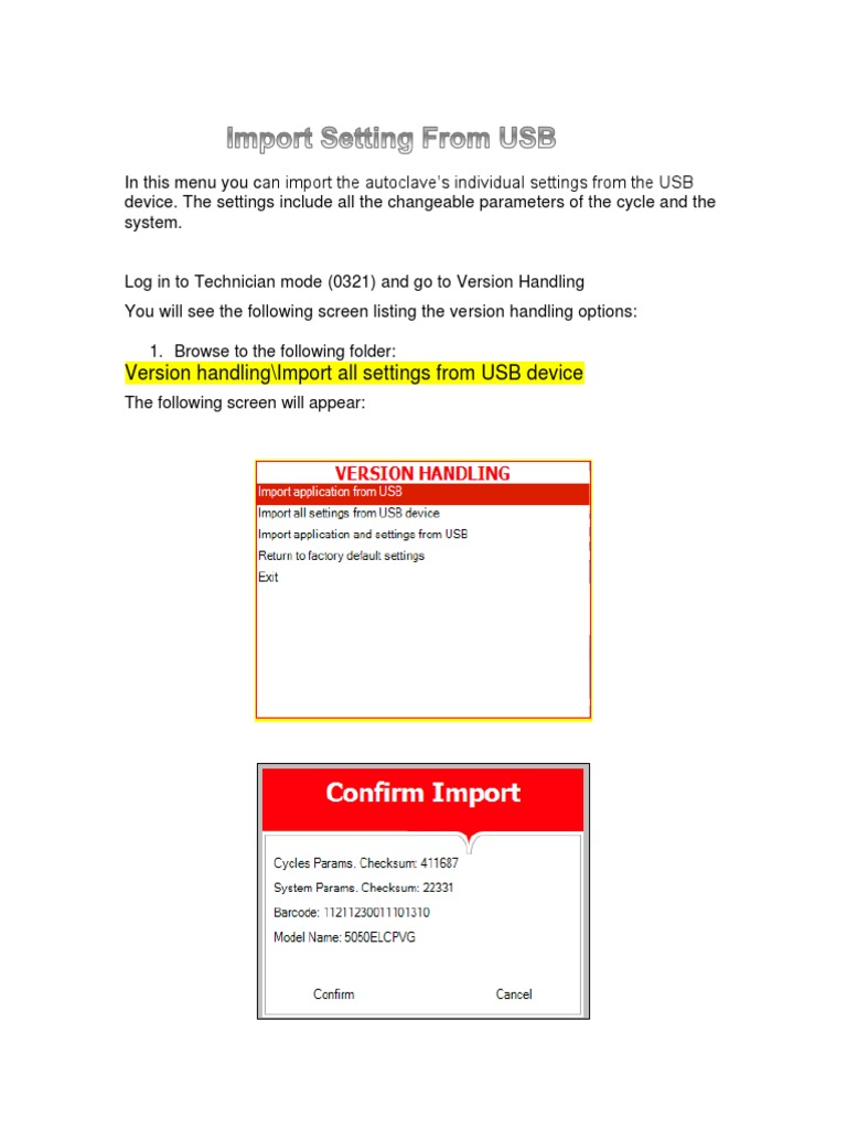 Import Setting From USB | PDF