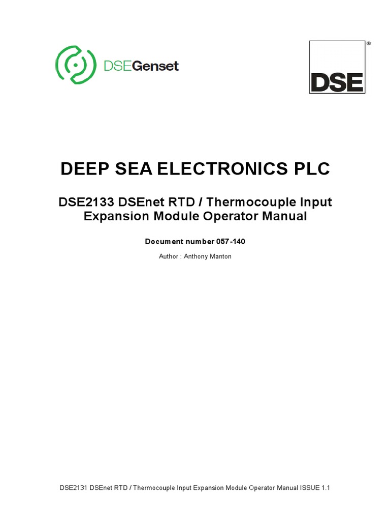 Deep Sea Electronics PLC: Dse2133 Dsenet RTD / Thermocouple Input Expansion Module Operator ...