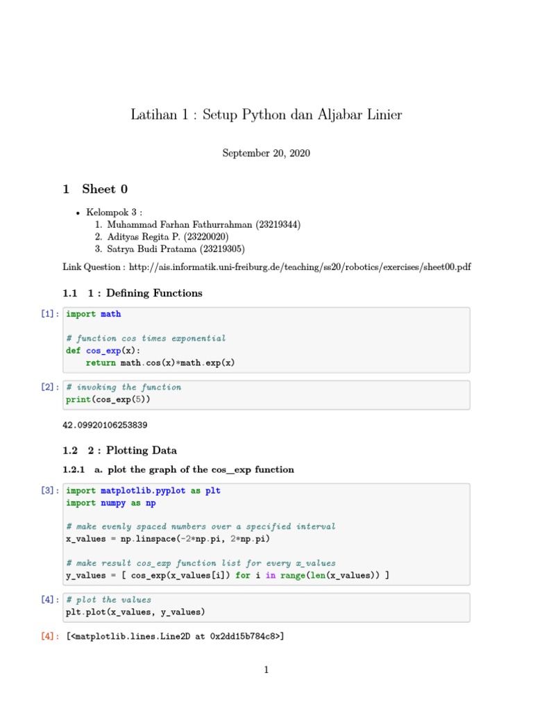 Kelompok 3 - Latihan 1 Setup Python Dan Aljabar Linier | PDF | Exponential Function | Matrix ...