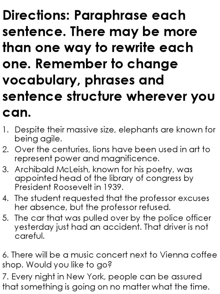 Paraphrasing Practice Exercises | PDF