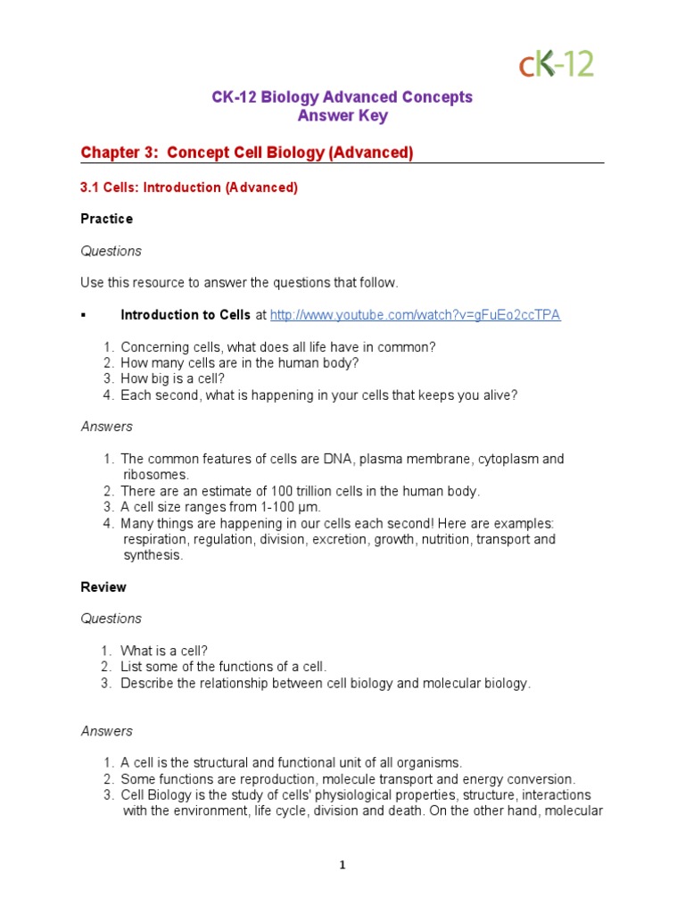Bio Adv CC CH 03 - Cell Biology - Answer Keys (10.03.15) | PDF | Cell ...