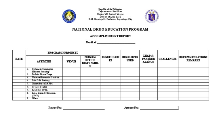 National Drug Education Program: Accomplishment Report | PDF