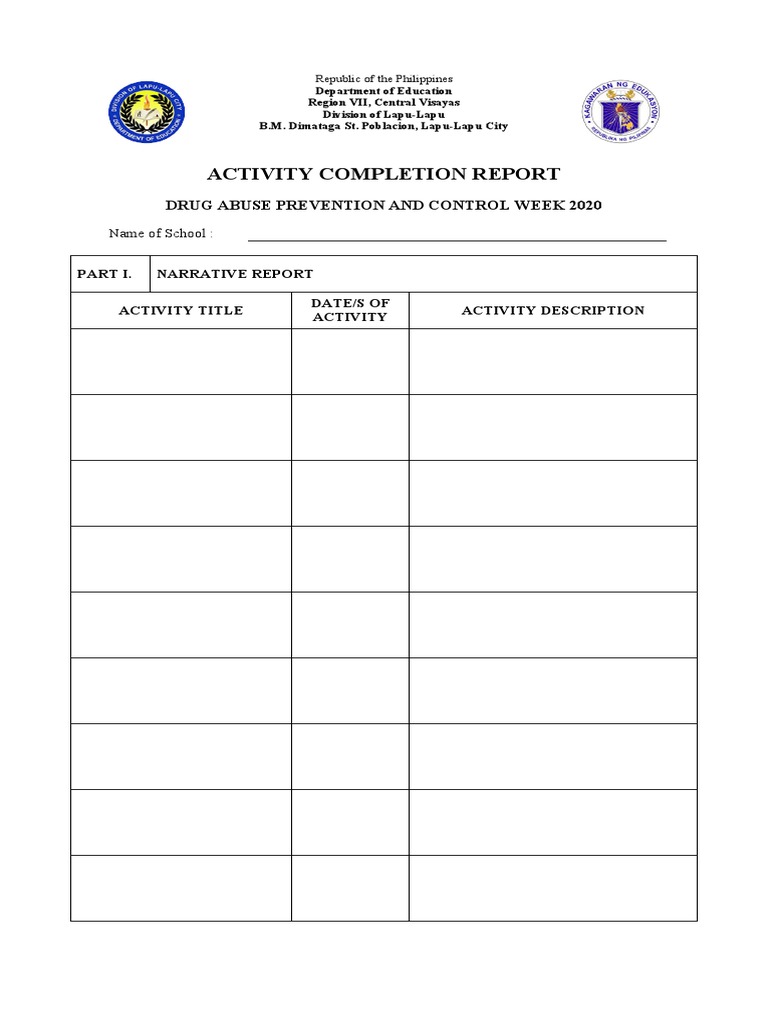 Activity Completion Report: Drug Abuse Prevention and Control Week 2020 ...