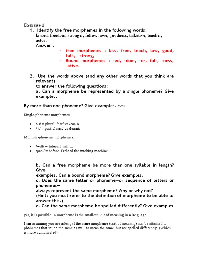 Identifying Free Morphemes Exercises | PDF | English Language | Word