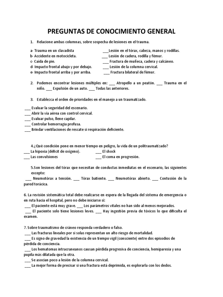 Preguntas de Conocimiento General | PDF | Lesión | Enfermedades y trastornos humanos
