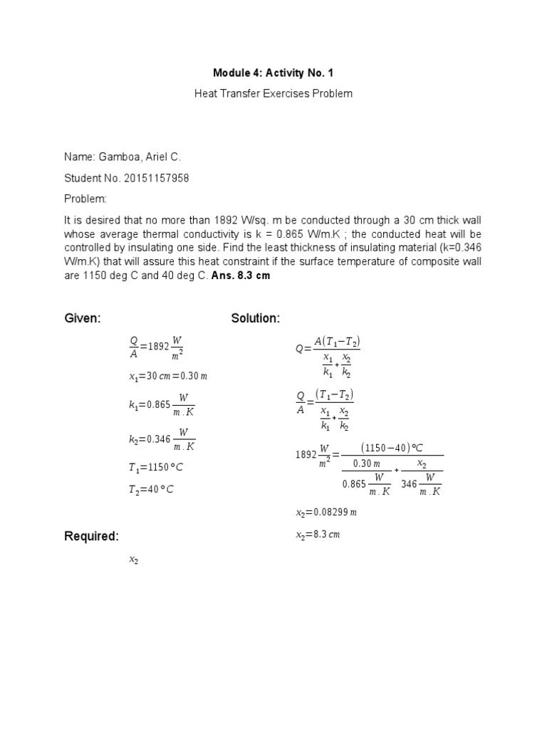 Exercises Problem 1 Heat Transfer-1 | PDF
