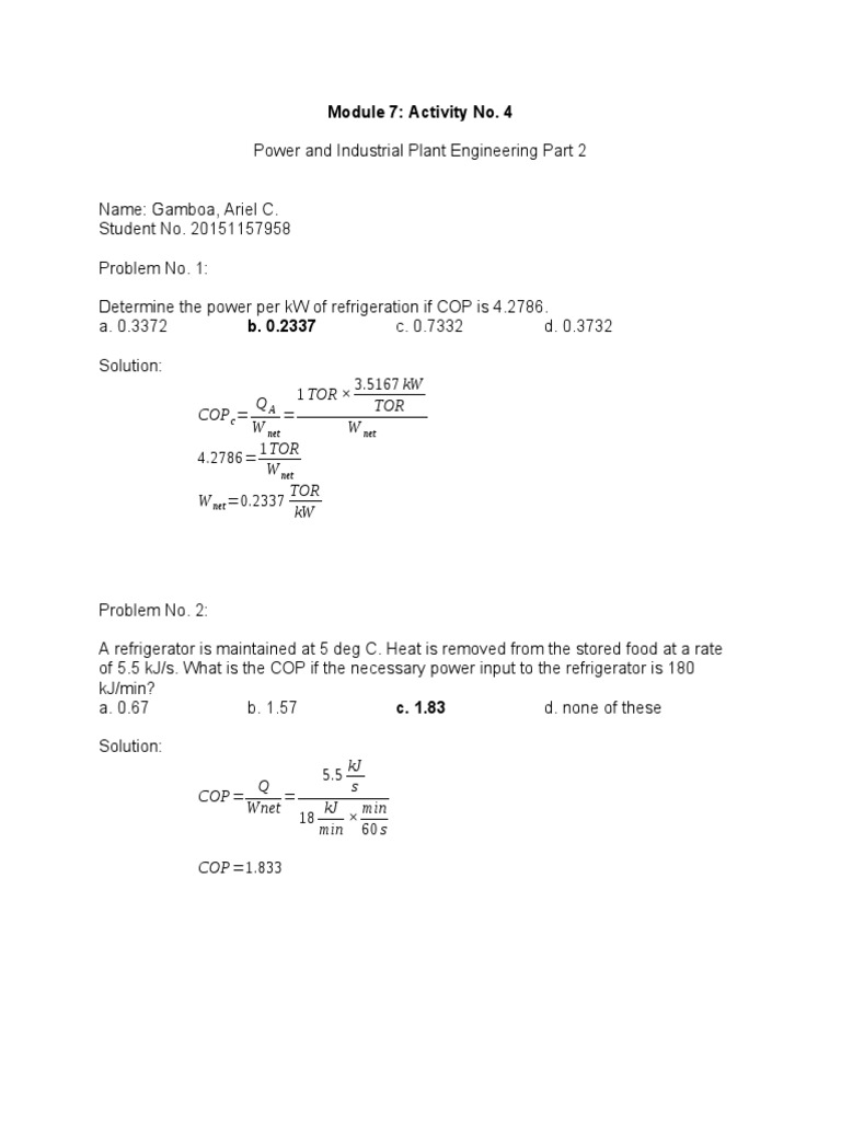 Module 7 Exercises Problem No. 4 | PDF | Energy Technology | Temperature