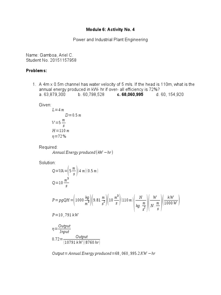 Module 6 Exercises Problem No. 4 | PDF | Watt | Energy Technology