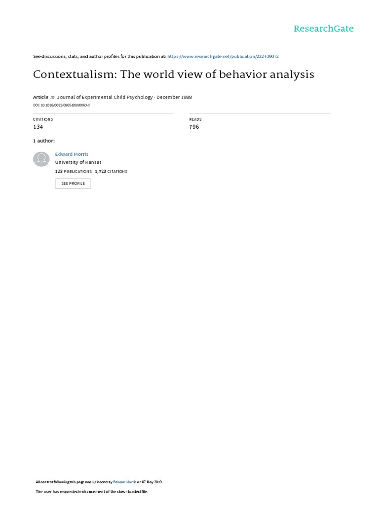 Contextualism The World View of Behavior Analysis | PDF | Pragmatism ...