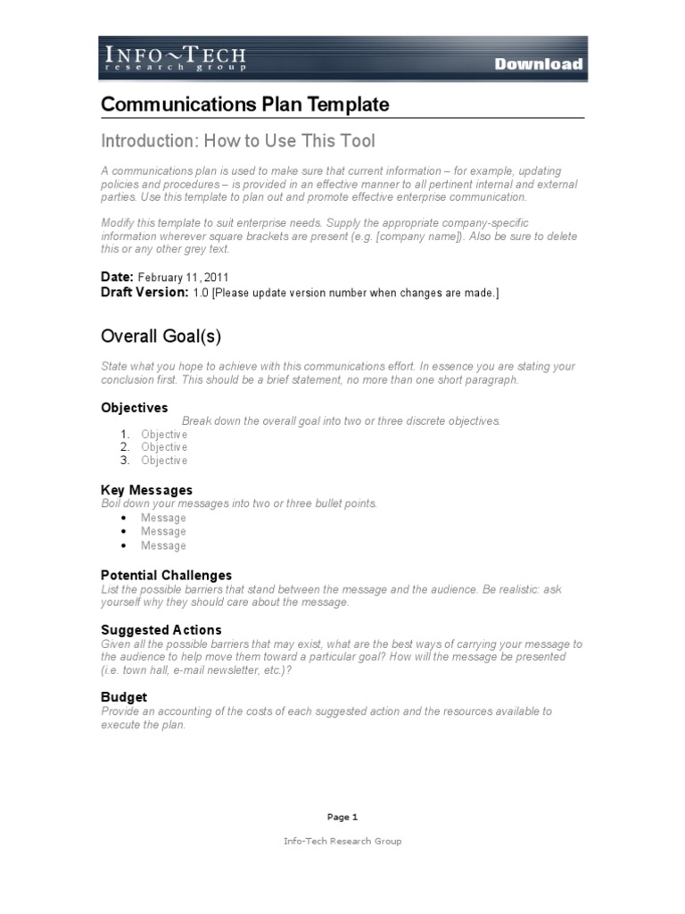 Communications Plan Template | PDF | Goal | Communication