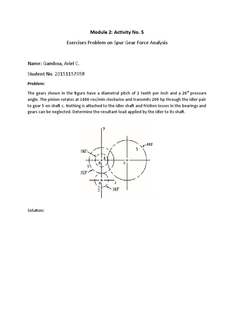 Spur Gear Force Analysis Exercise | PDF | Science & Mathematics
