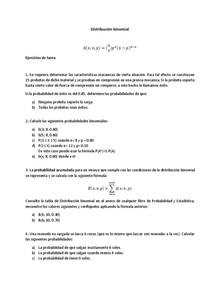 Distribución Binomial Ejercicios de Tarea 2 PDF | PDF | Probabilidad | Desviación Estándar