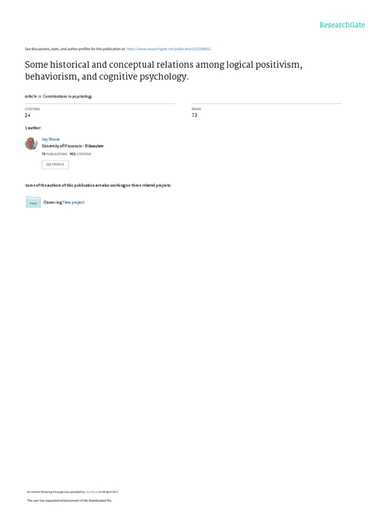 Logical Positivism, Behaviorism, and Cognitive Psychology: Untangling ...