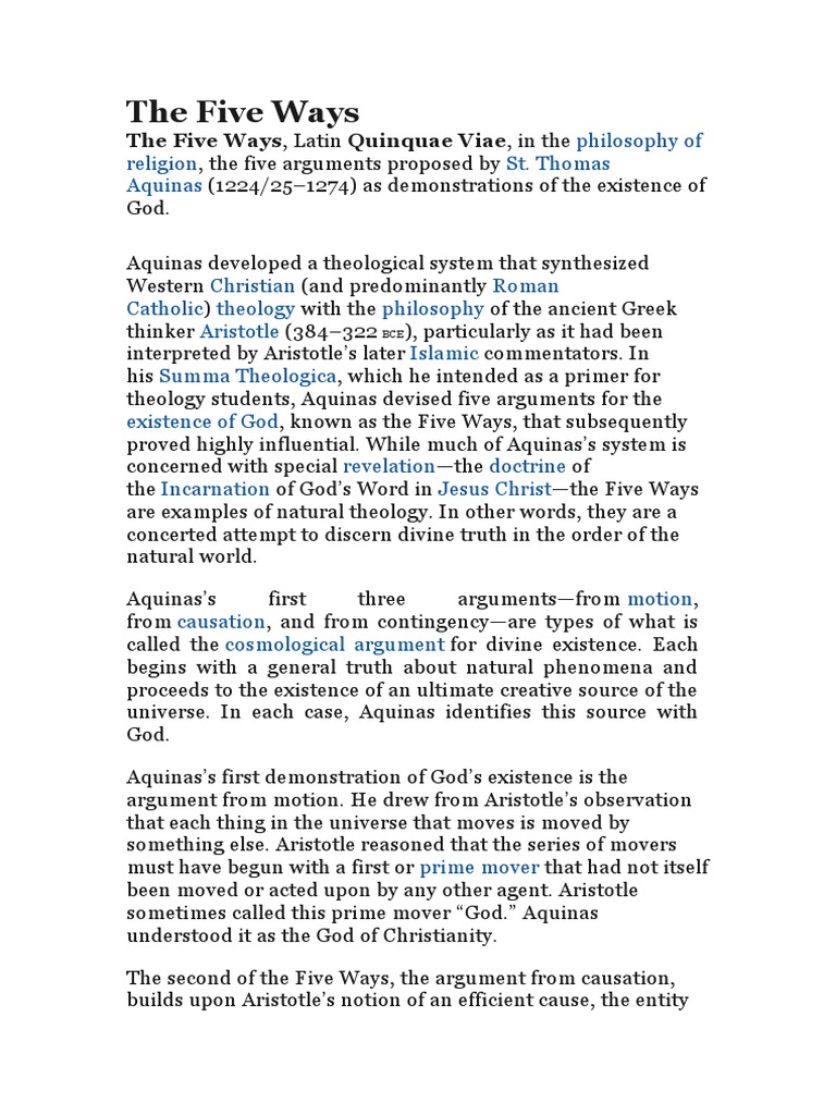 The Five Ways, Latin Quinquae Viae, in The | Download Free PDF | Thomas ...