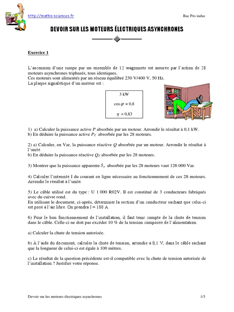 Devoir 1 Moteurs Asynchrones Bac Pro Industriel | PDF | Puissance ...