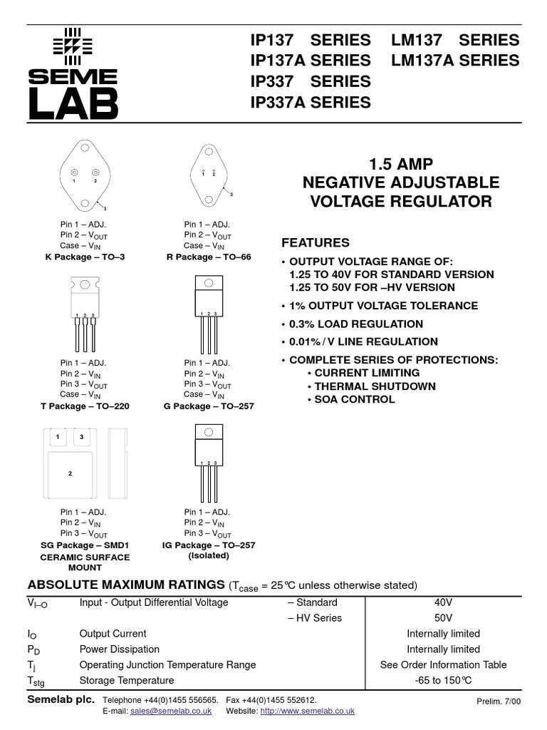 Datasheet LM337 X | Download Free PDF | Electrical Components | Electricity