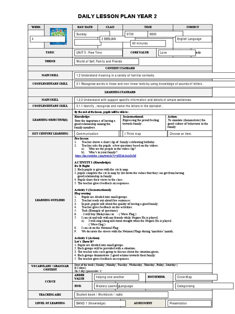 Daily Lesson Plan Year 2: Knowledge: Socioemotional: Action | PDF ...