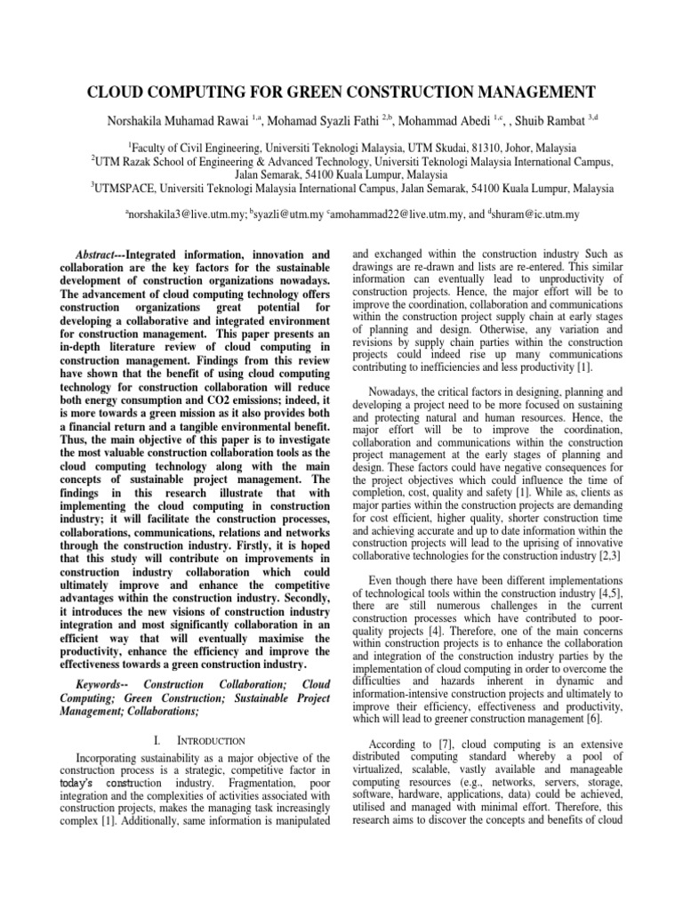 Green Construction with Cloud Tech | PDF | Cloud Computing | Platform ...