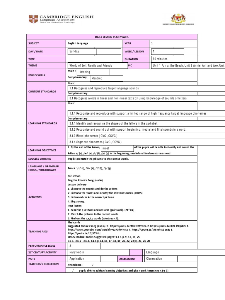 RPH Bi Year 1 (L1-21 Phonic) | Download Free PDF | Phonics | Word
