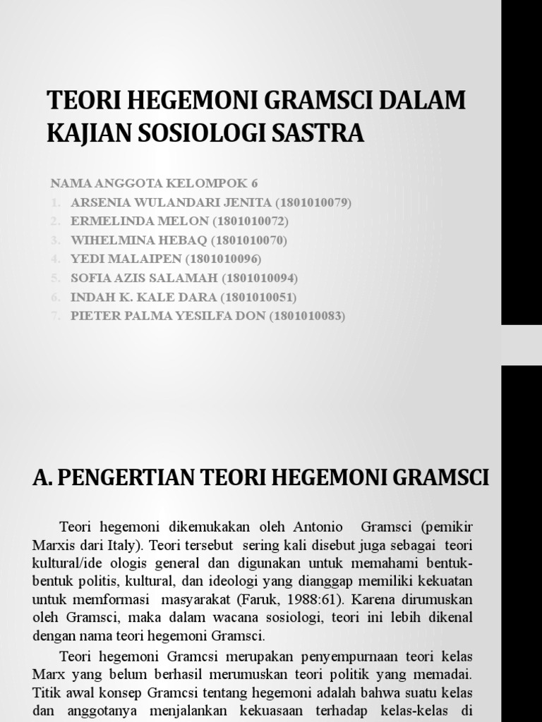MK Sosiologi Sastra Kelompok Vi - Teori Hegemoni Gramsci | PDF