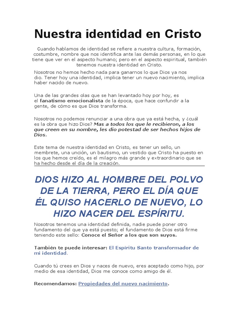 Identidad en Cristo: Nuestro Nuevo Nacimiento | PDF | Cristo (título ...
