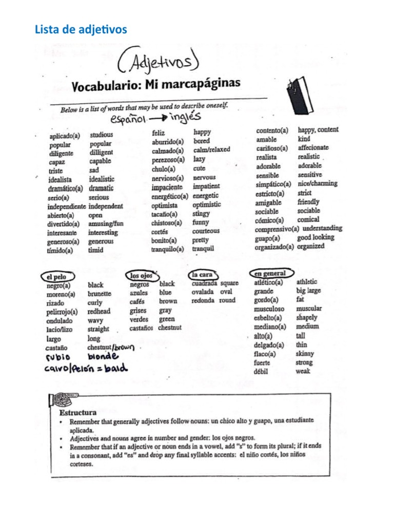 Lista de Adjetivos | PDF | Artes del Lenguaje y Comunicación