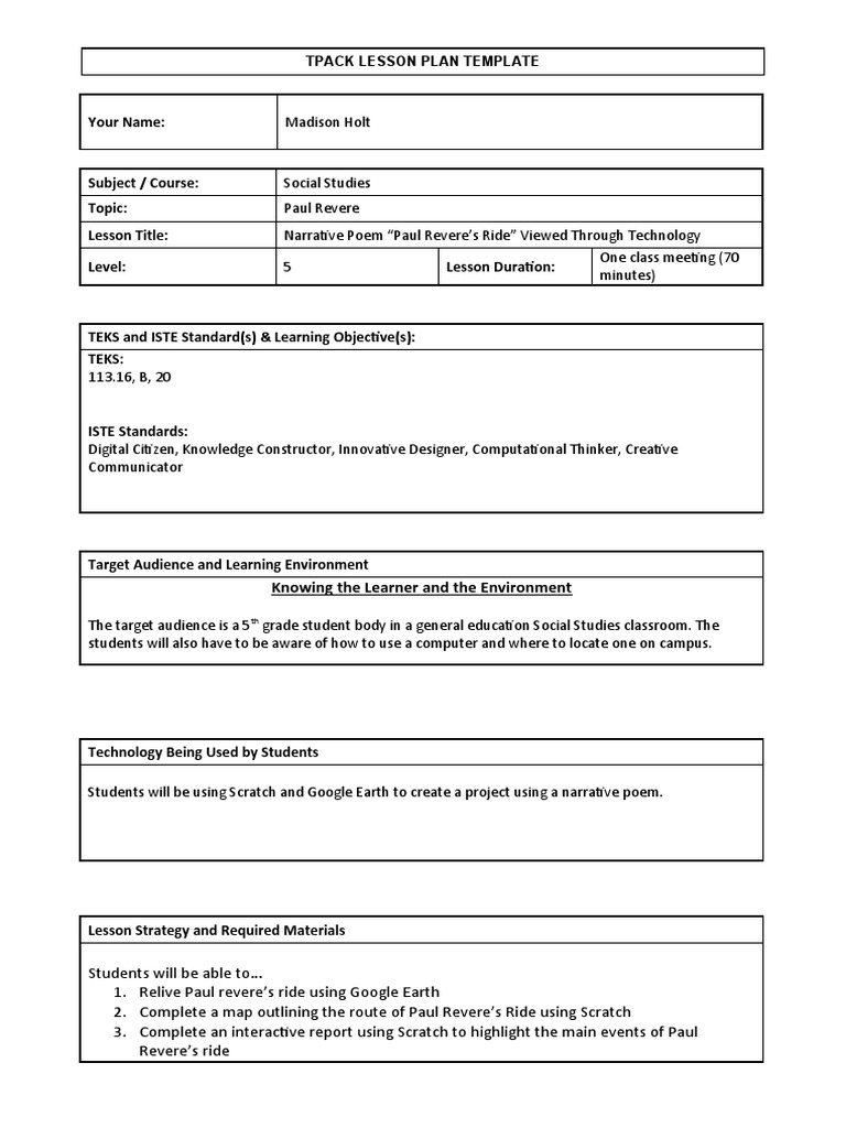 Project 6 - Tpack Lesson Plan | PDF | Lesson Plan | Teachers