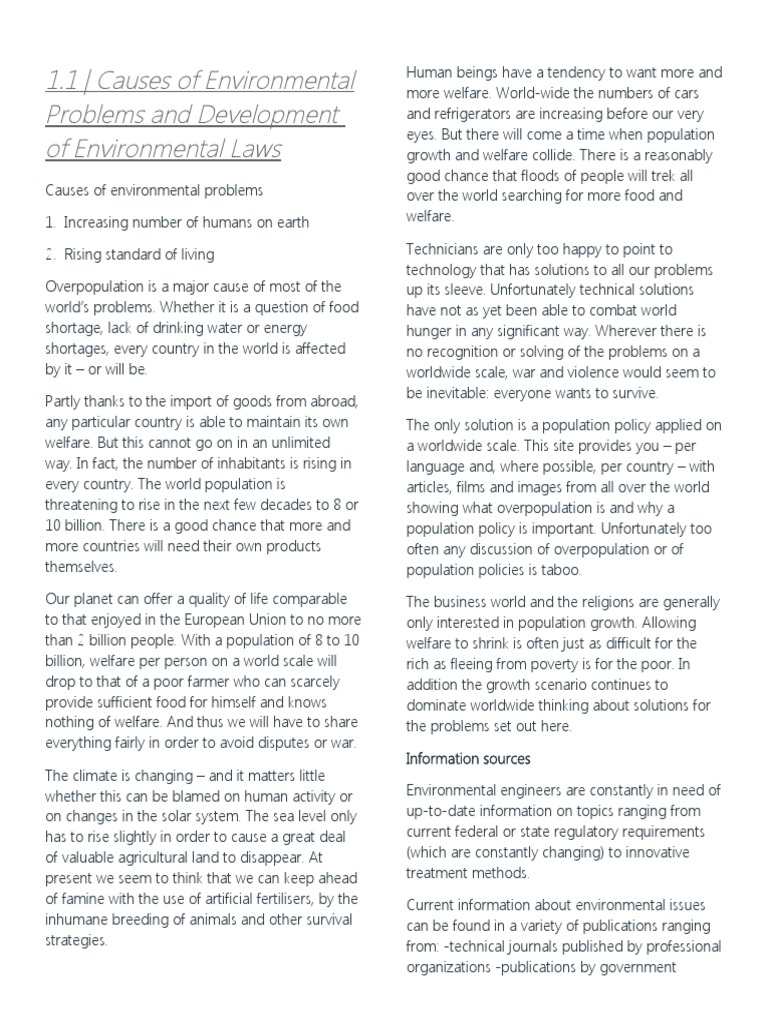 1.1 - Causes of Environmental Problems and Development of Environmental ...