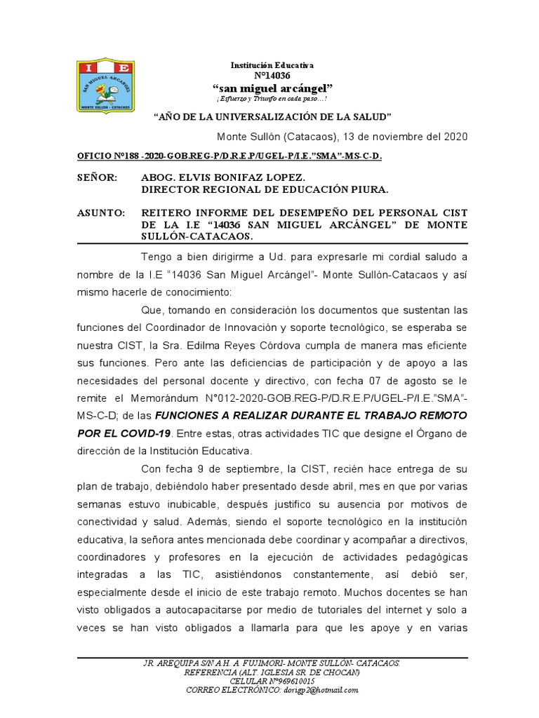 188-Oficio-Drep - Informe de Cist Noviembre | PDF | Tecnología de información y comunicaciones ...