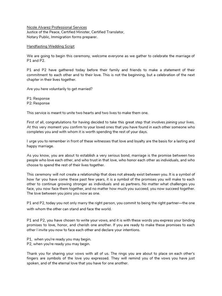 Handfasting Wedding Ceremony Script | PDF | Marriage | Love