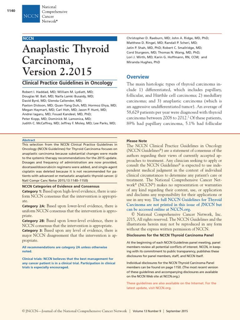 Anaplastic Thyroid Carcinoma,: Clinical Practice Guidelines in Oncology ...