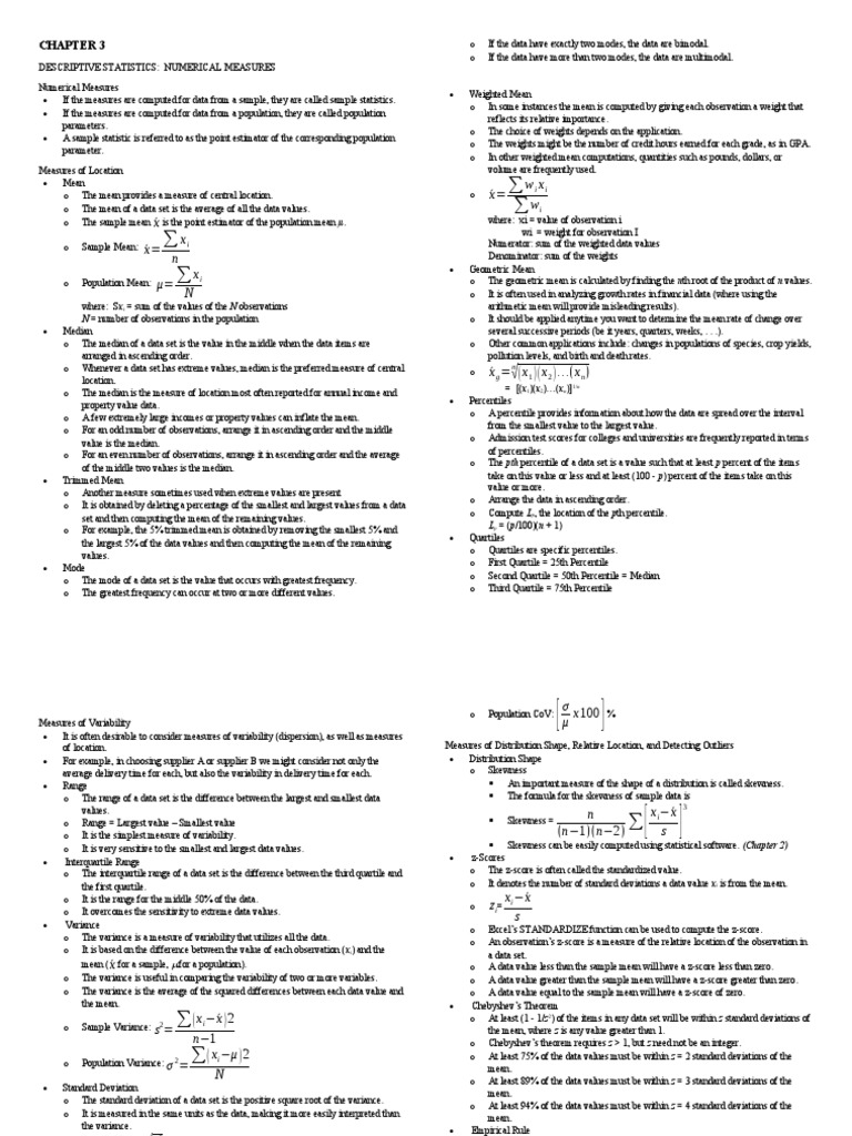 Chapter 3: Statistics | PDF | Quartile | Mean