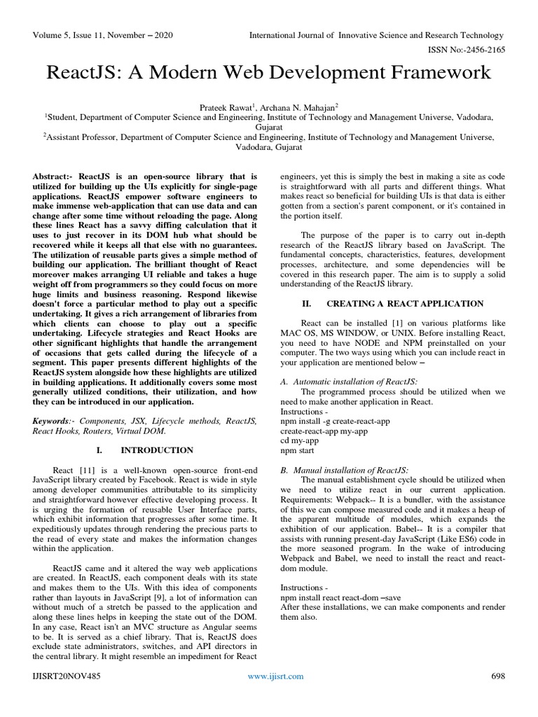 ReactJS A Modern Web Development Framework | PDF | Web Development | Information Technology ...