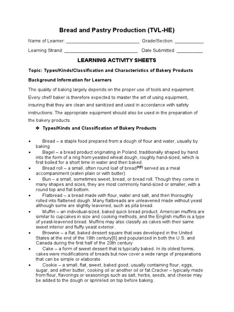 Bread and Pastry Production (TVL-HE) : Learning Activity Sheets | PDF ...