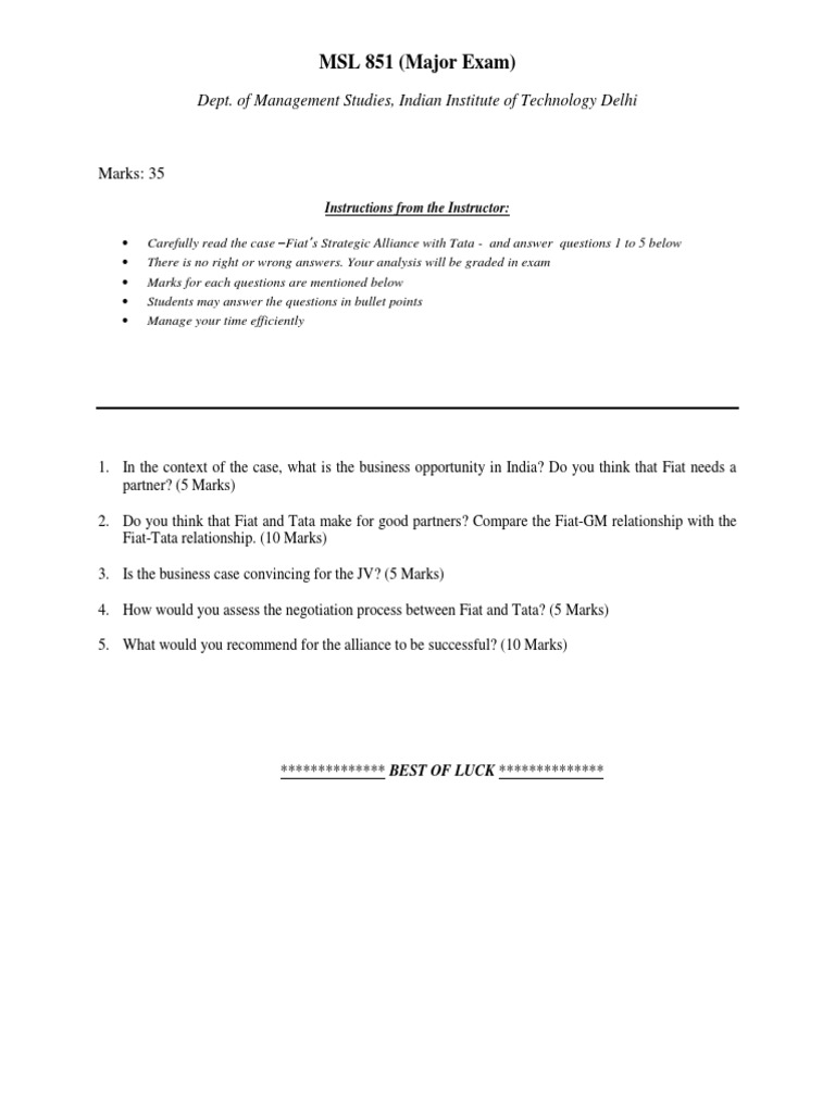 MSL 851 (Major Exam) : Marks: 35 | PDF