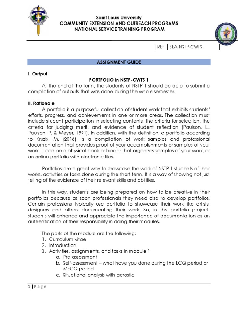 NSTP-CWTS 1 Portfolio Assignment Guide | PDF | Swot Analysis | Information