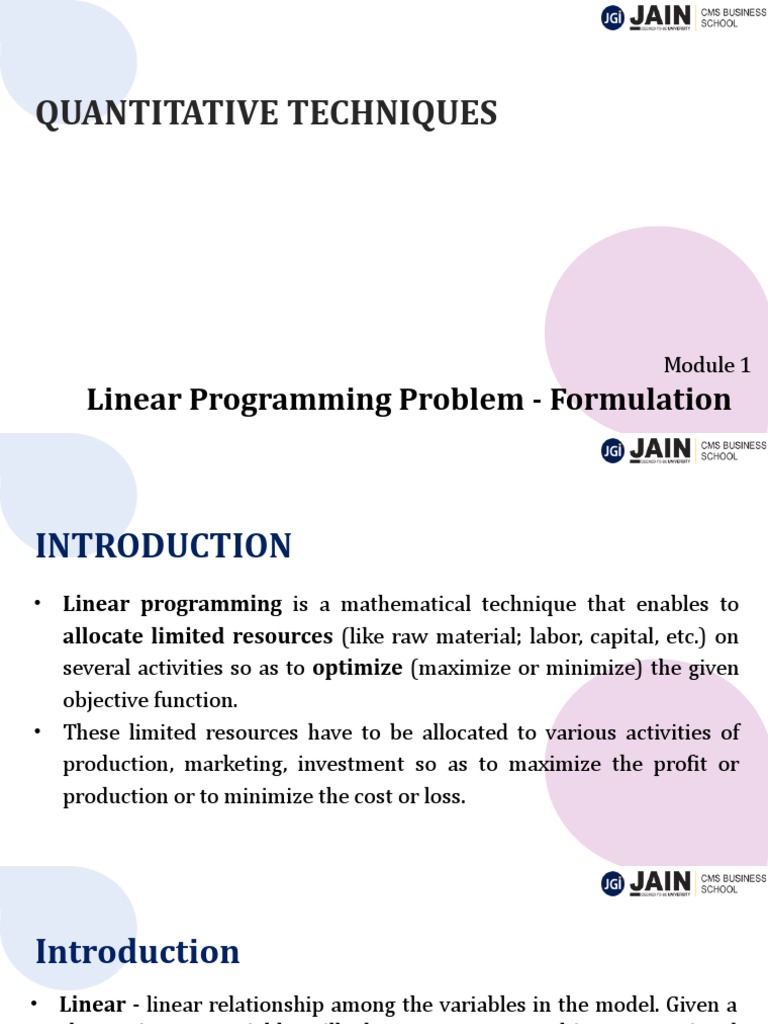 Quantitative Techniques: Linear Programming Problem - Formulation | PDF ... Quantitative Techniques: Linear Programming Problem - Formulation | PDF ...