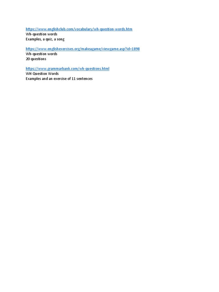 WH - Question Words - 3 Interactive Links To Practice | PDF