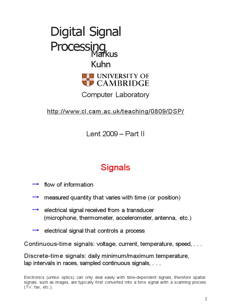 Digital Signal Processing: Markus Kuhn | PDF | Data Compression | Digital Signal Processing