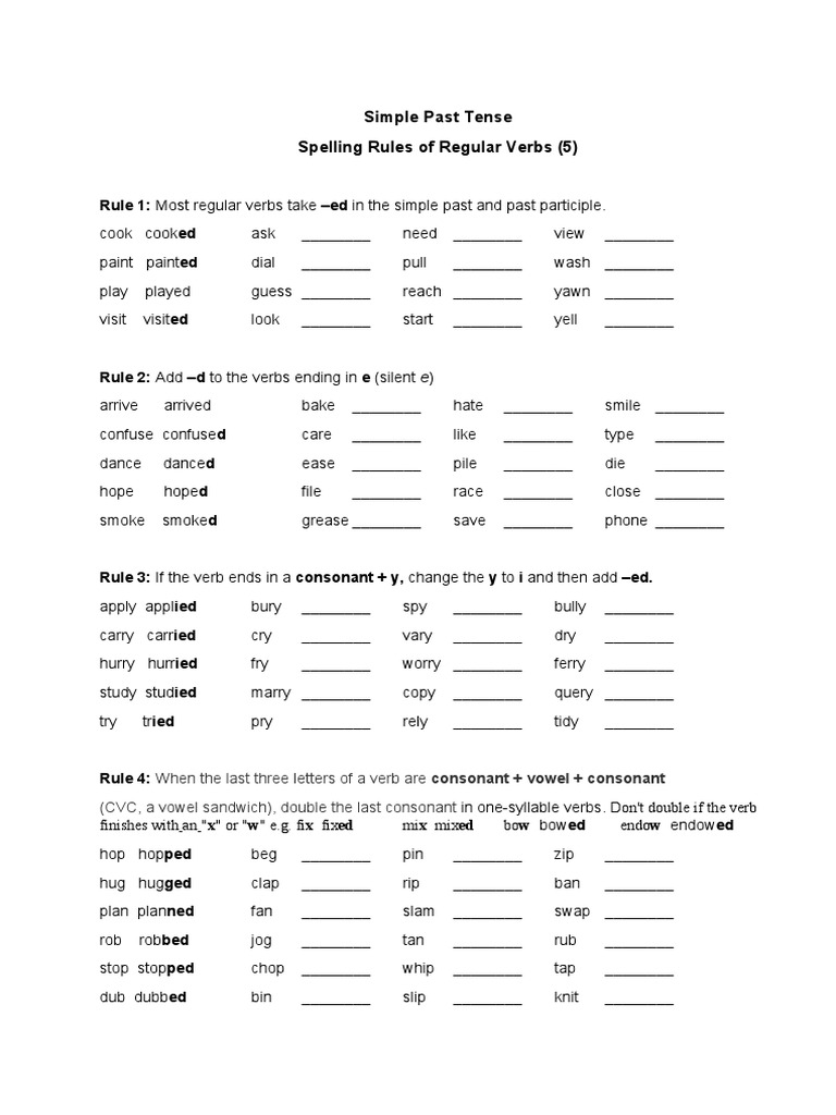 Simple Past Tense Rules for Verbs | PDF | Consonant | Vowel