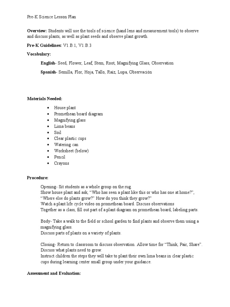 Pre K Science Lesson Plan | PDF