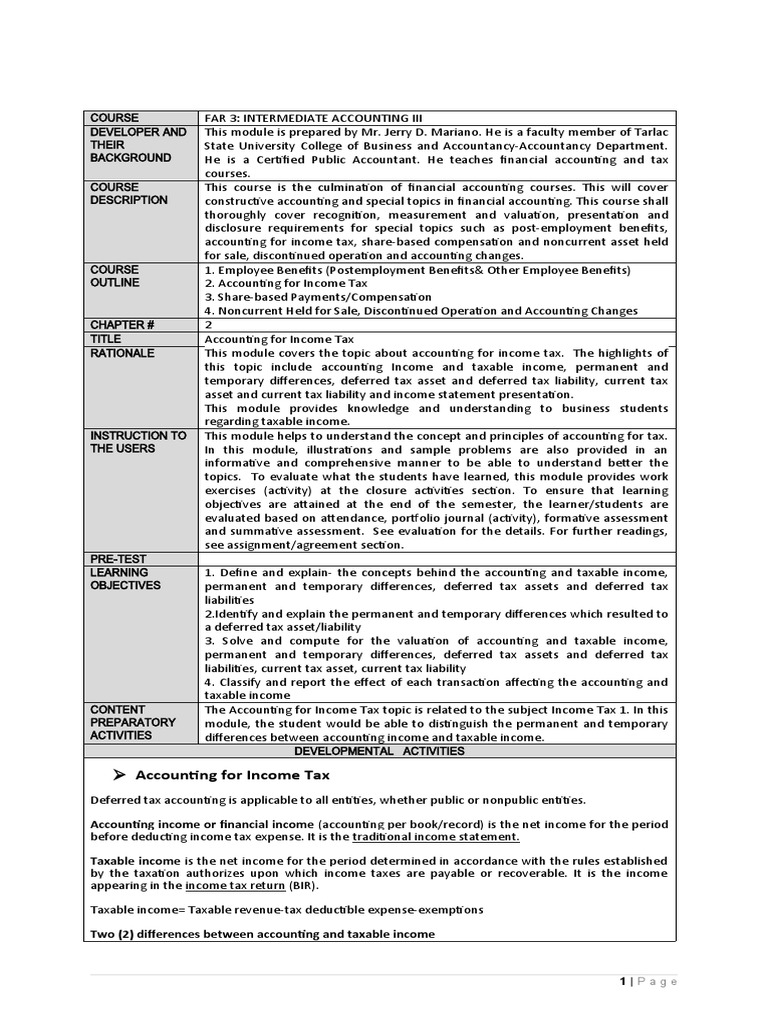 MODULE Midterm FAR 3 Income Tax2 | PDF | Deferred Tax | Tax Expense