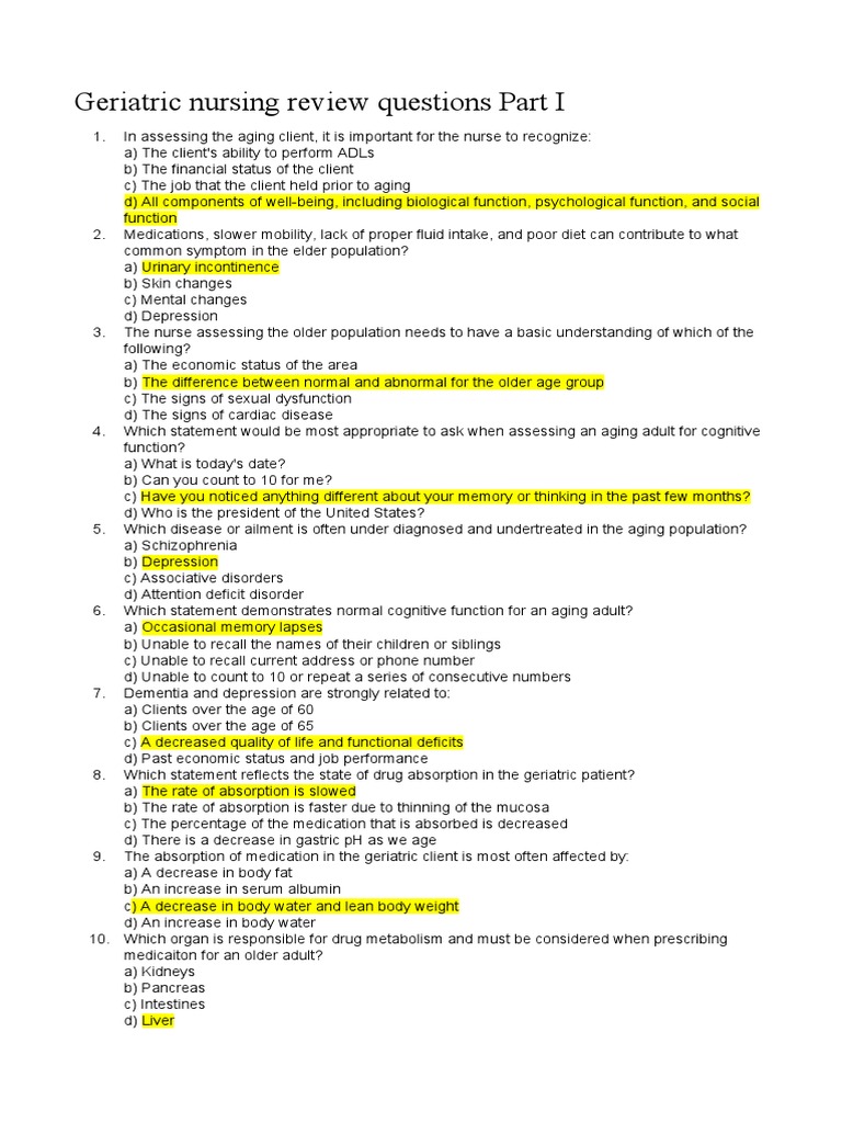 Geriatric Nursing Review Questions | PDF | Nursing Home Care | Geriatrics