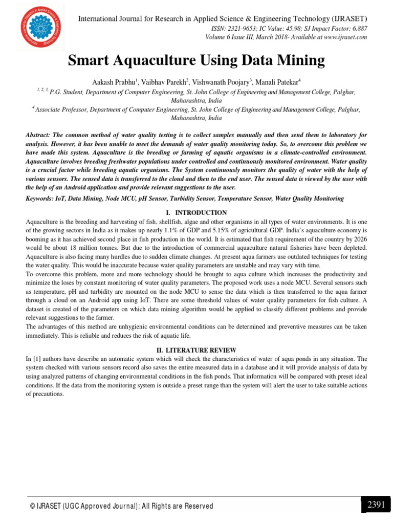 Aquaculture Using Data Mining | PDF | Water Quality | Wireless Sensor ...