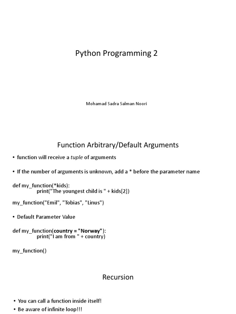 Python Programming 2: Mohamad Sadra Salman Noori | PDF