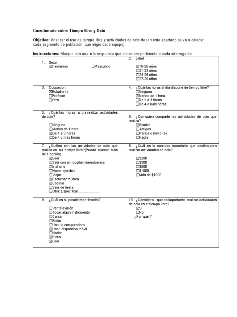 Cuestionario Analisis Del Tiempo Libre | PDF | Ocio